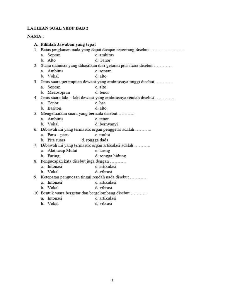 LATIHAN SOAL SBDP BAB 2 Part 2 | PDF