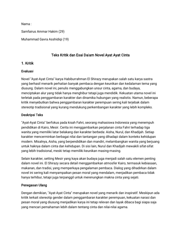 Teks Kritik & Esai. Sam Dan Gavra | PDF