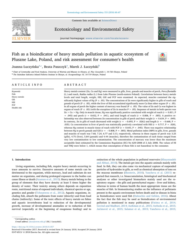 2 Fish As Bioindicator of HM in Aquatic Ecosys | PDF