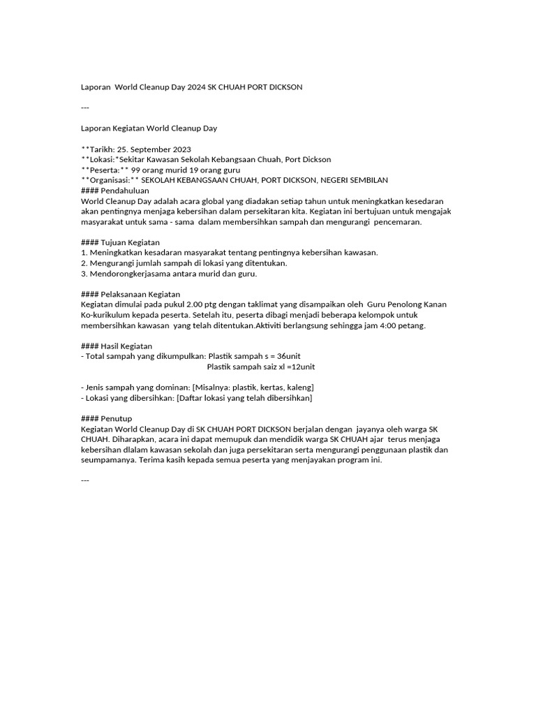 Berikut Adalah Contoh Laporan Singkat Mengenai Wor | PDF
