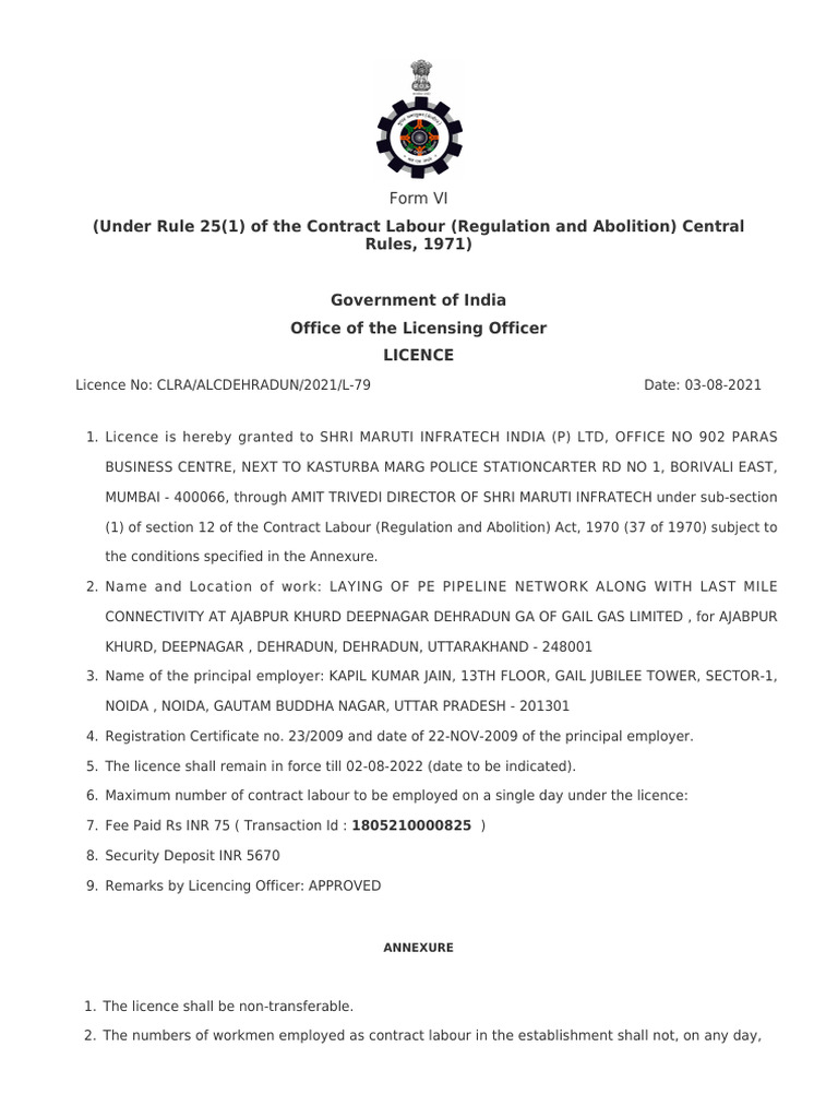 Contract Labour License For GAIL Gas Dehradun Upto 020823 | PDF