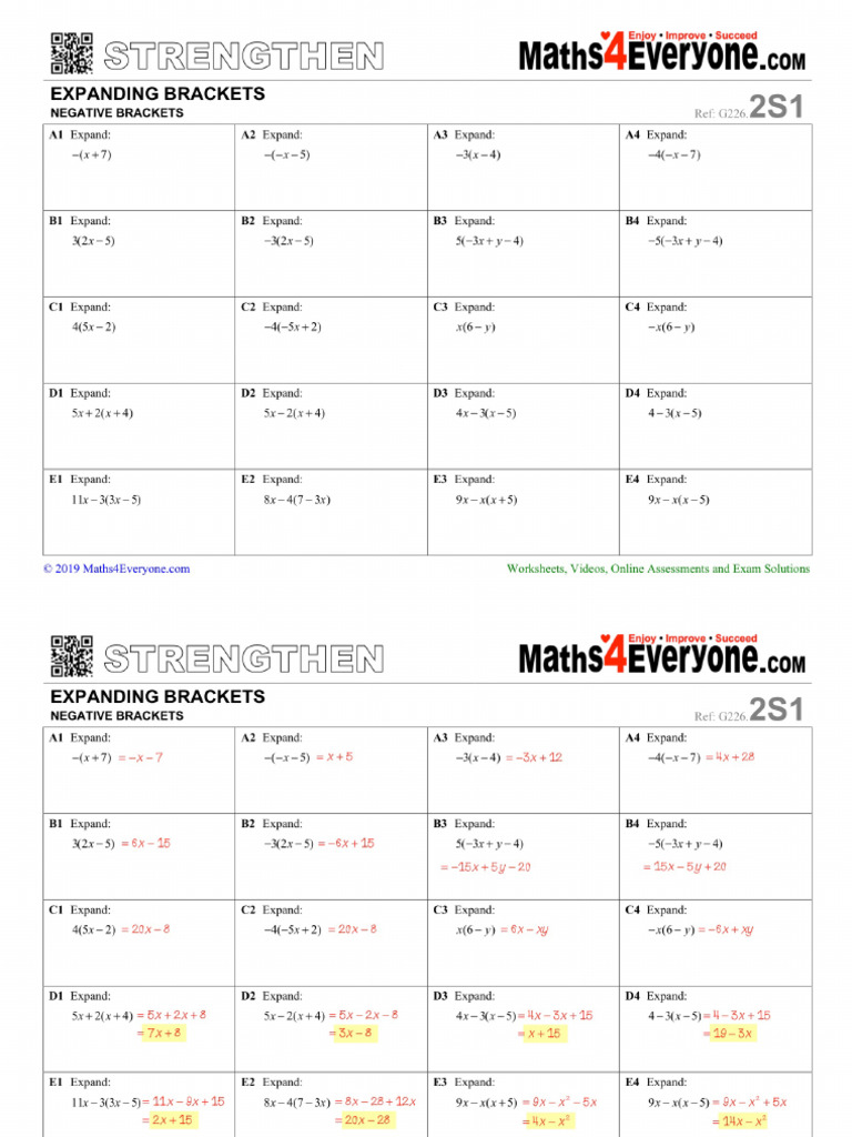 Expanding Brackets Negative Brackets 20510 | PDF