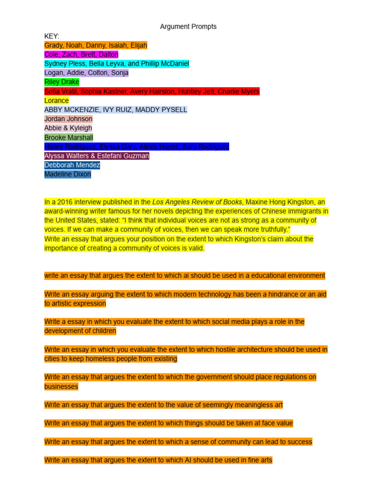 Argument Prompts | PDF