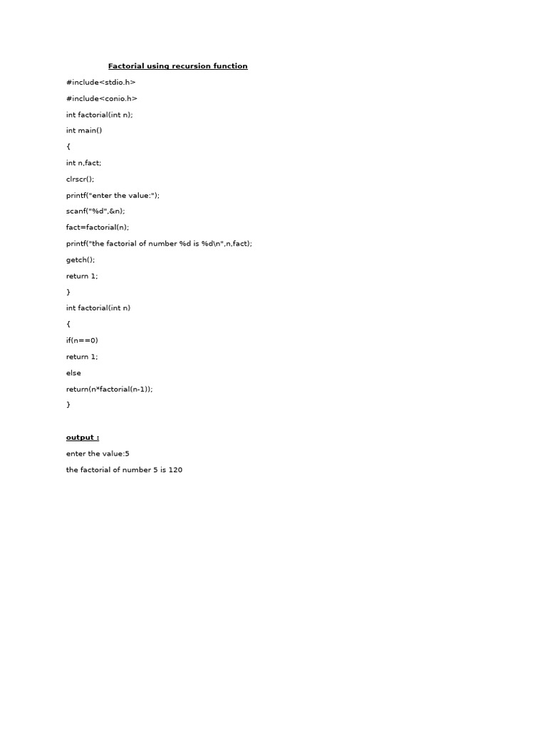 Factorial Using Recursion Function | PDF Factorial Using Recursion Function | PDF
