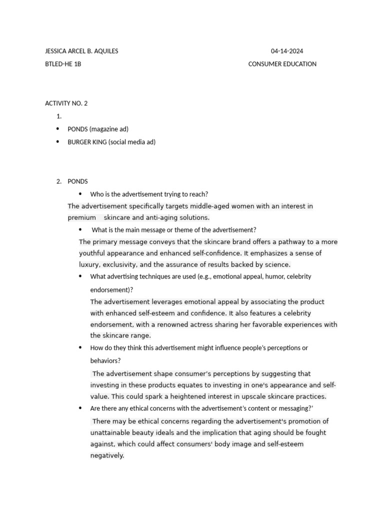 Activity 2 Consumer Educ | PDF