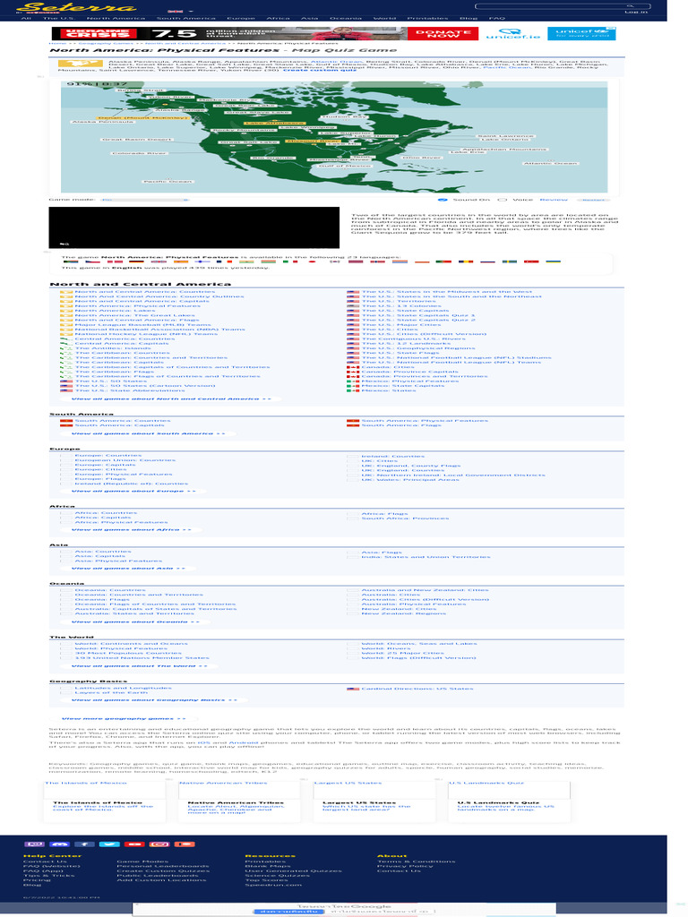 North America Physical Features - Map Quiz Game | PDF