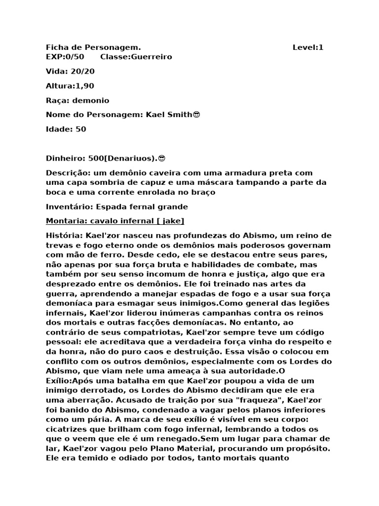 Ficha de Kael Smith RPG Medieval | PDF