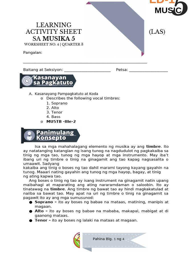 Timbre at Uri ng Boses sa Musika | PDF | Human Throat | Choral Music