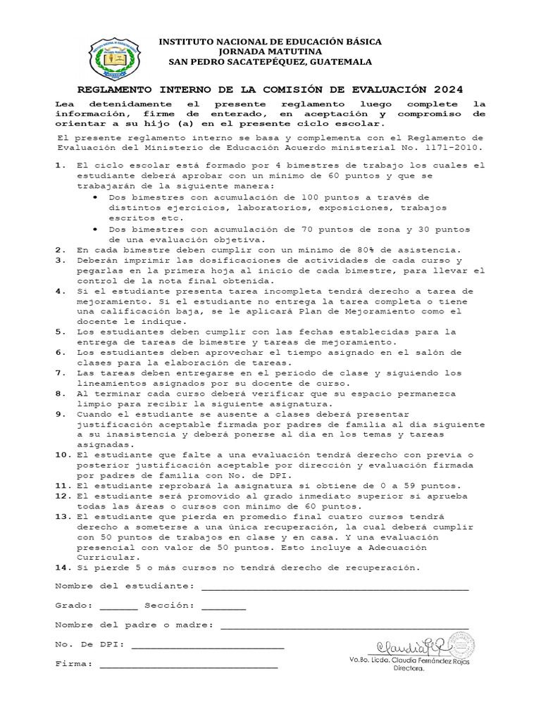 Reglamento de EVALUACION 2024 | PDF