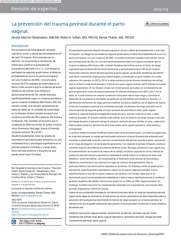 The Prevention of Perineal Trauma During Vaginal - En.es | PDF