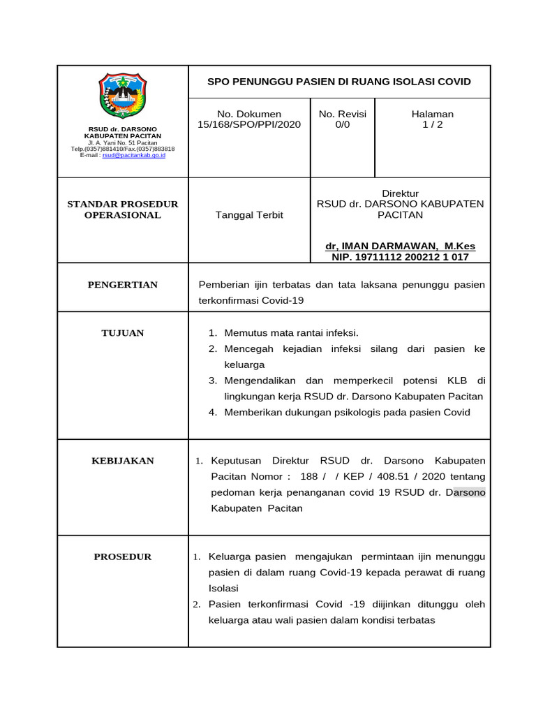 Spo Penunggu Pasien Isolasi | PDF