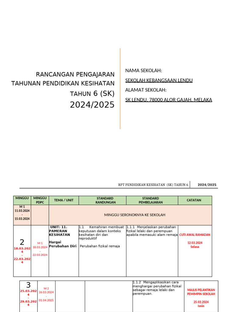 RPT PK T6 2024-2025 | PDF