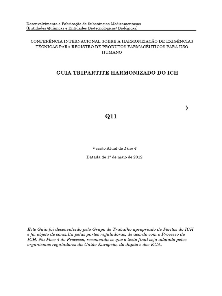 Ich Q11 Desenvolvimento e Fabricação de Substâncias Medicamentosas | PDF