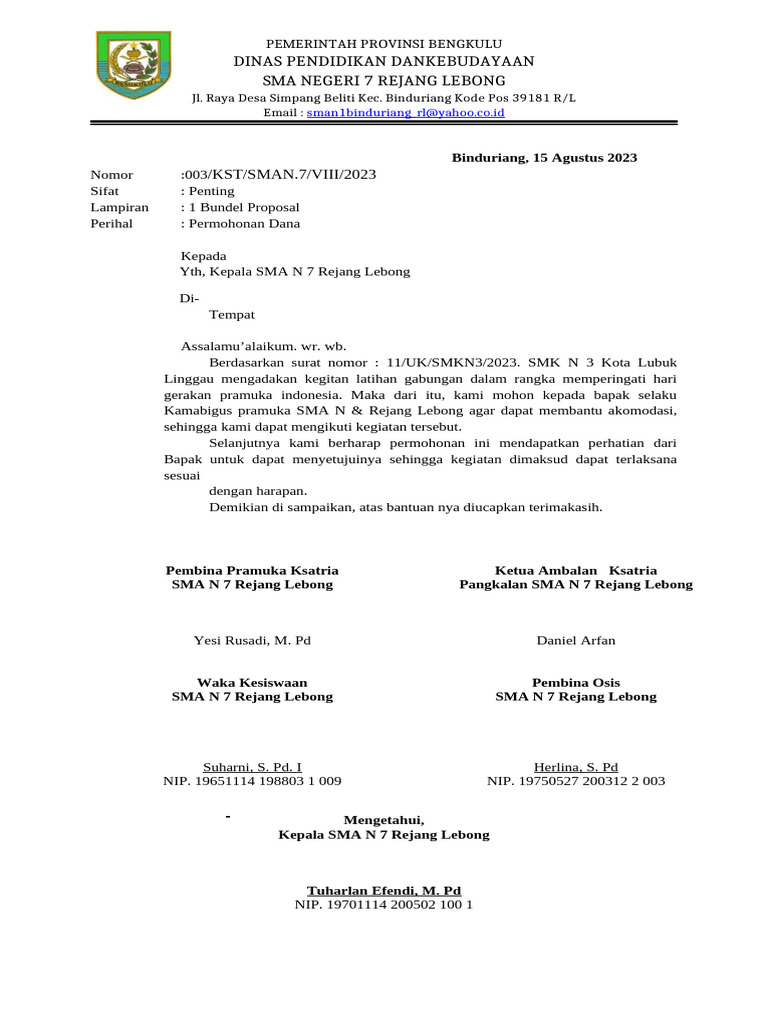 Proposal Kegiatan Sma N 7 | PDF