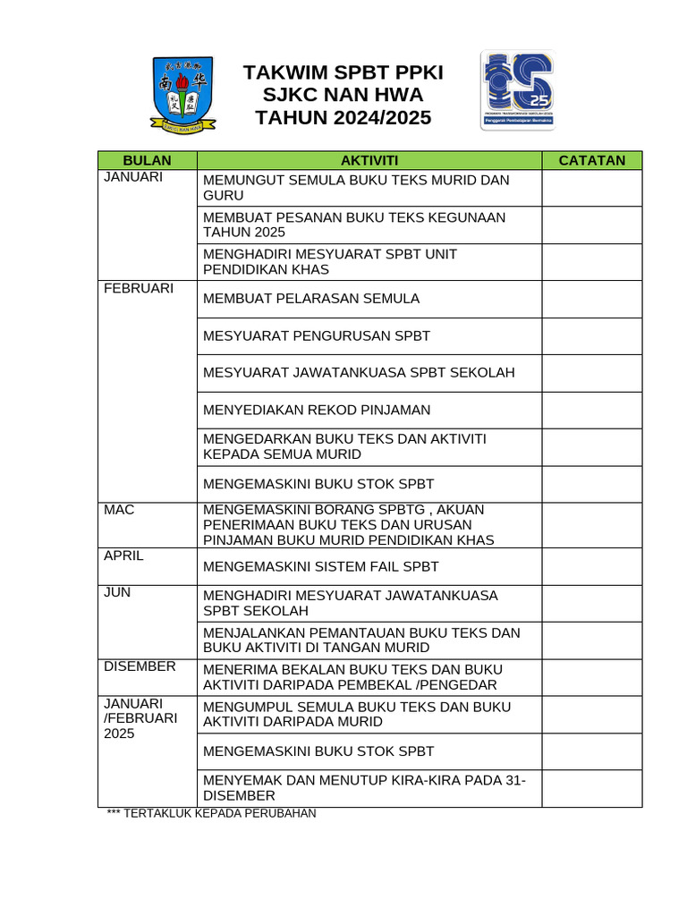 Takwim SPBT Ppki 2024 | PDF