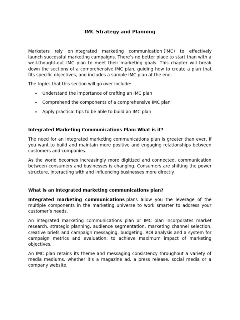 IMC Strategy and Planning | PDF