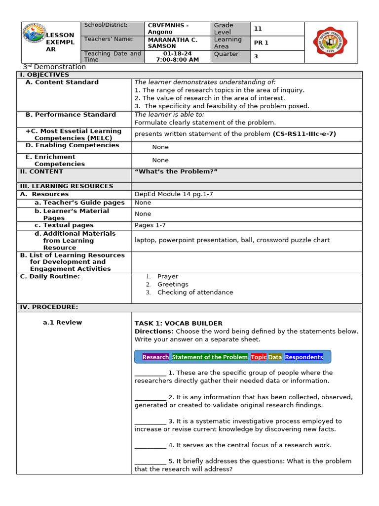 Lesson Plan in Practical Research 1 | PDF
