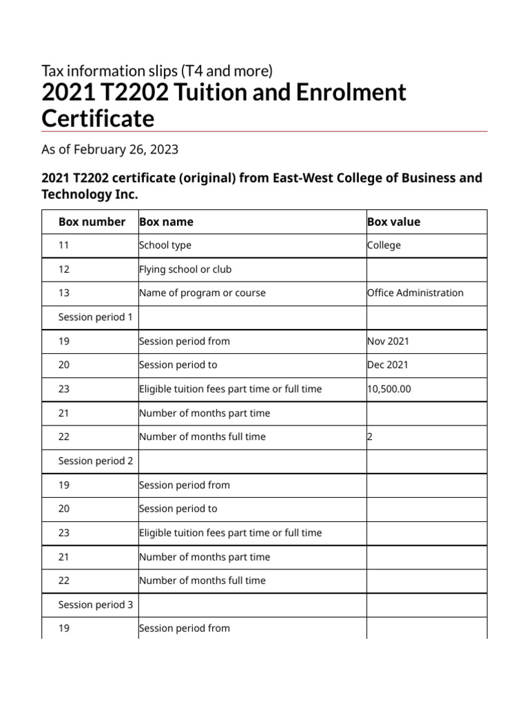 2021 T2202 Tuition and Enrolment Certificate | PDF
