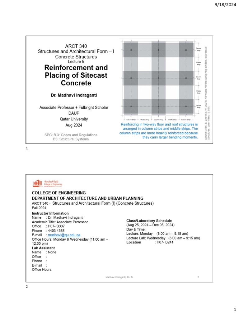 5 Lect ARCT 340 Rebars, Placing of Conc Ju 2024 | PDF