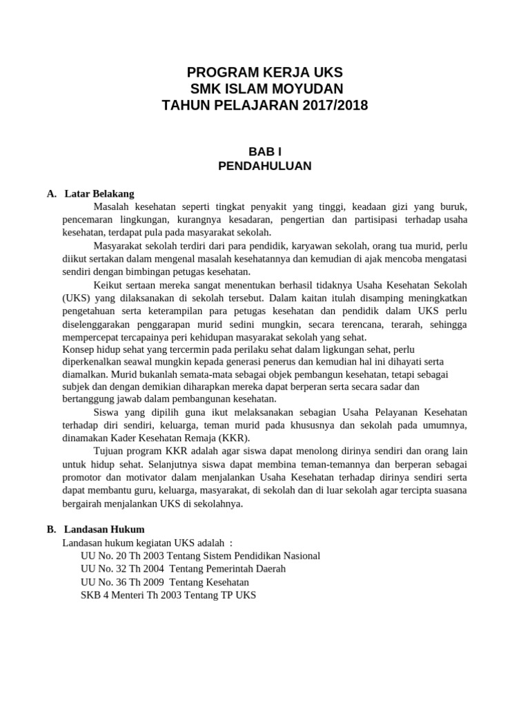 Program Kerja Uks SMK Islam Moyudan | PDF