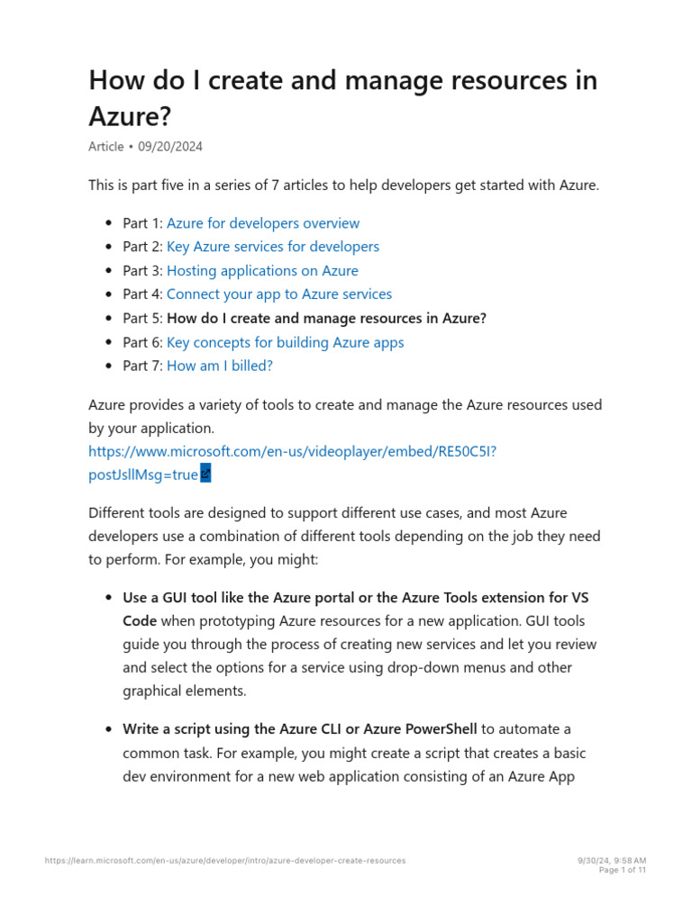 How Do I Create and Manage Resources in Azure? - Microsoft Learn | PDF