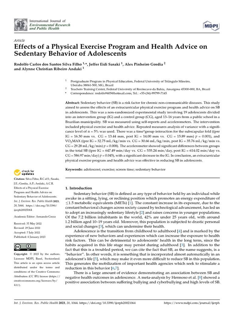 76 Effects of A Physical Exercise Program and Health Advice On Sedentary Behavior of Adolescents ...