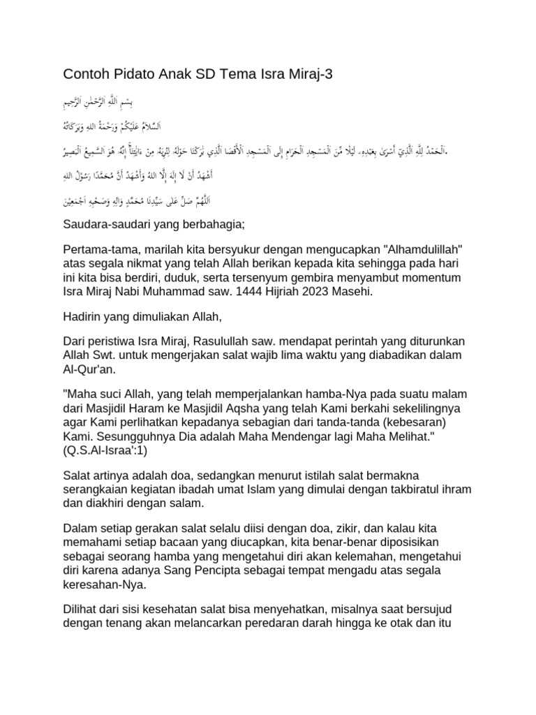 Contoh Pidato Anak SD Tema Isra Miraj-3 | PDF