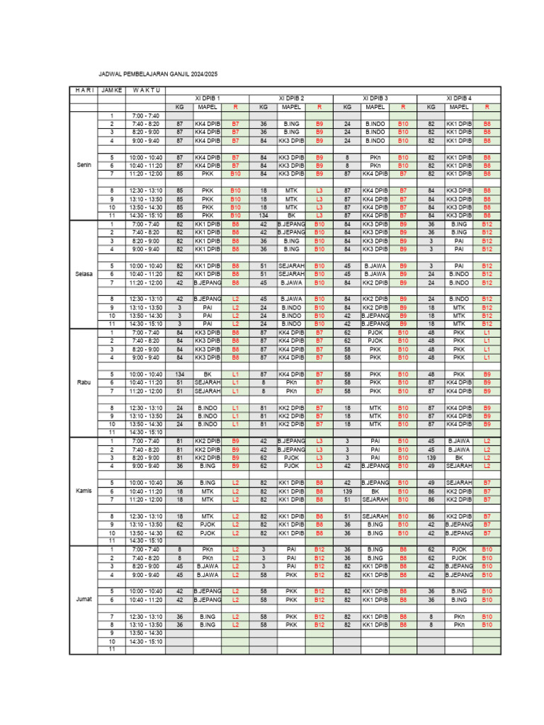 Jadwal Ruang Revisi Xi | PDF