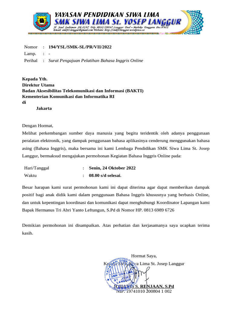 Surat Pengajuan BAHASO | PDF