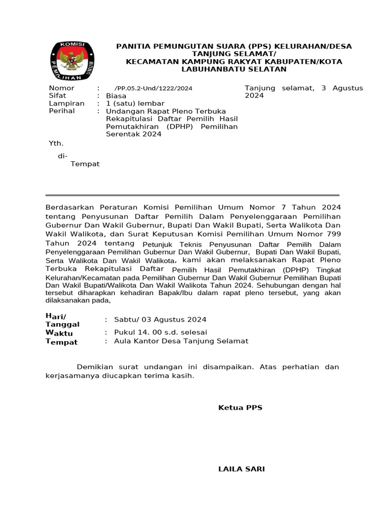 03 Draft Undangan DPHP PPS - PPK | PDF