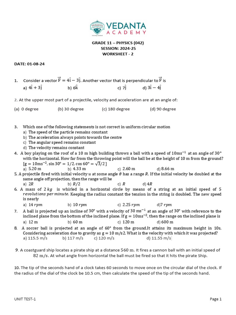 G-11A Physics Work Sheet-2 | PDF