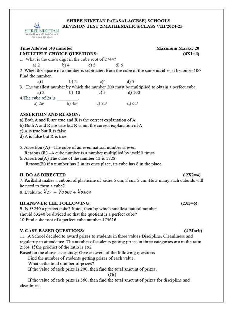 g8 Maths Cycle Test II QP | PDF