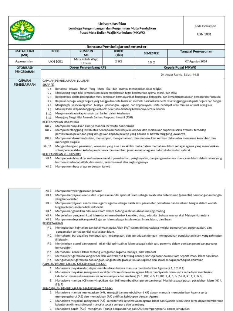 RPS MKWK AGAMA ISLAM Ganjil 2024 Edisi Intoleransi | PDF