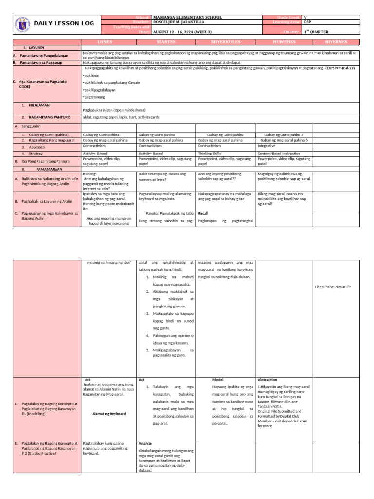 DLL - Esp 5 - Q1 - W3 | PDF