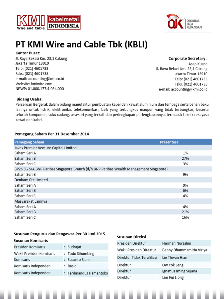KMI Wire Cable TBK (KBLI) | PDF
