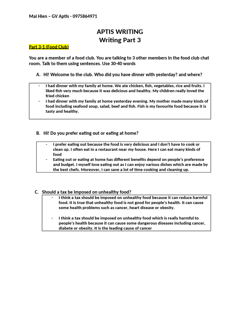 Aptis Writing P3 | PDF