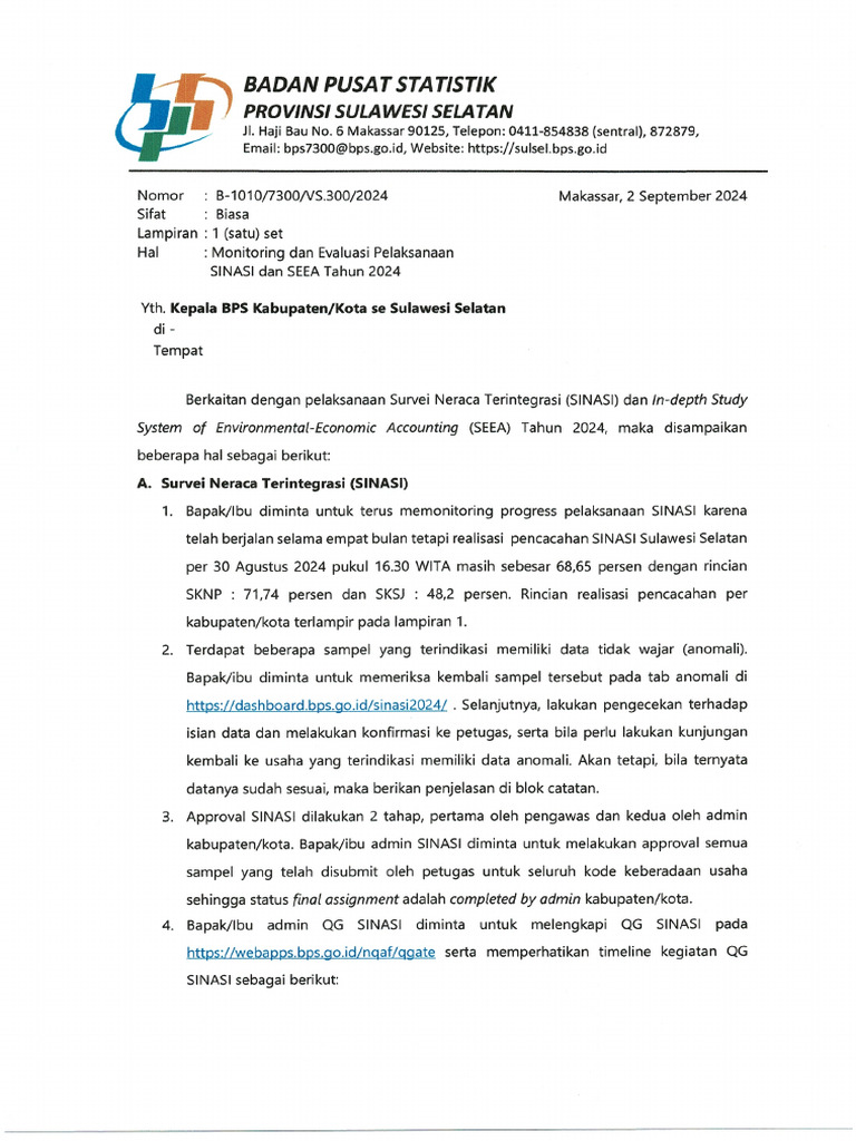 B-1010 - Monitoring Dan Evaluasi Pelaksanaan SINASI Dan SEEA Tahun 2024 ...