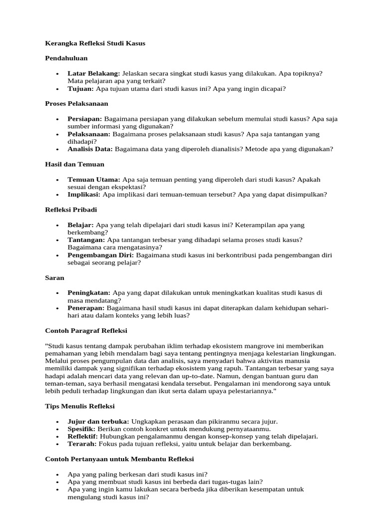 Kerangka Refleksi Studi Kasus | PDF