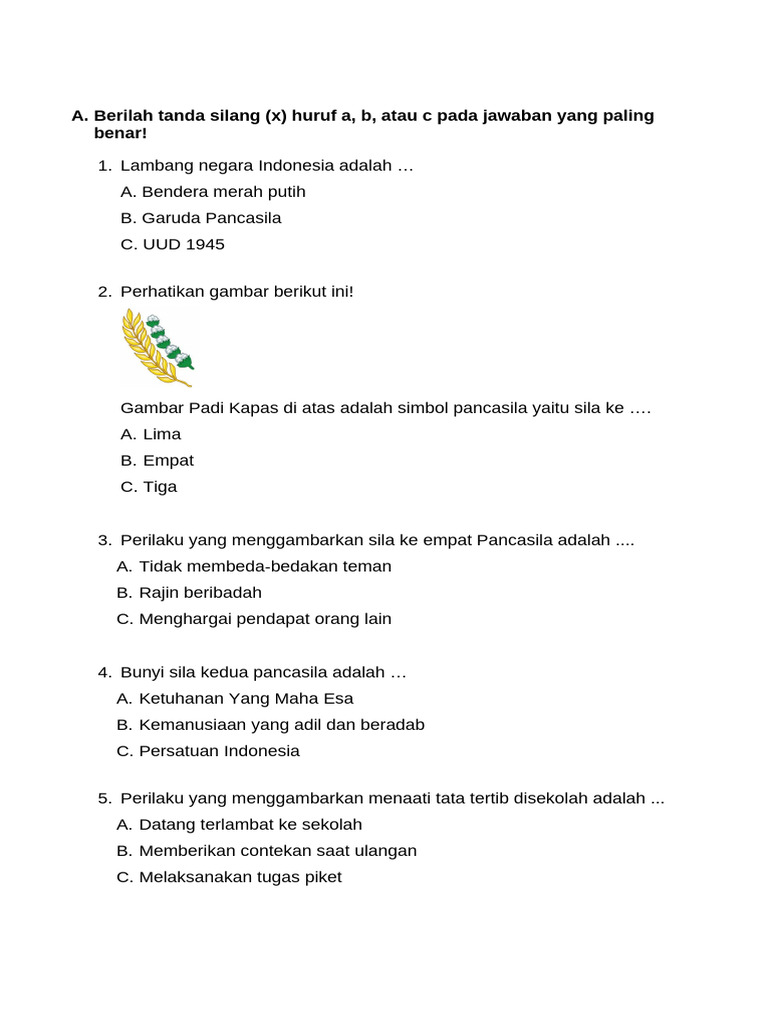 Soal Sts 1 PPKN Kelas 2 | PDF