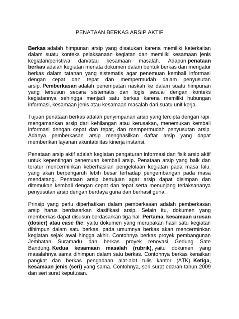 Penataan Berkas Arsip Aktif | PDF