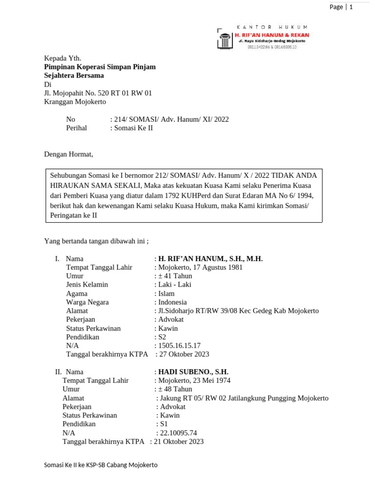 Somasi Ke II Kasianik | PDF