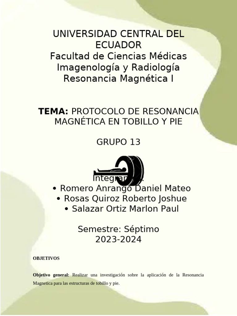 Grupo 11 - Protocolo de Tobillo y Pie RM | PDF | Pie | Salud y bienestar