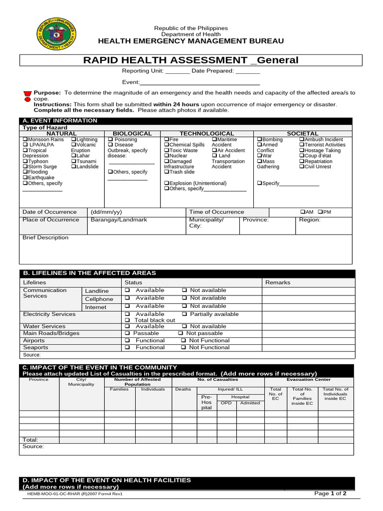 Rapid Health Assessment Form - General | PDF