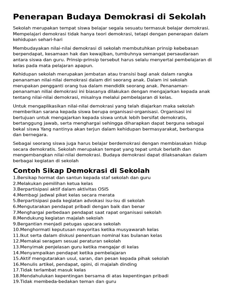 Penerapan Budaya Demokrasi Di Sekolah | PDF