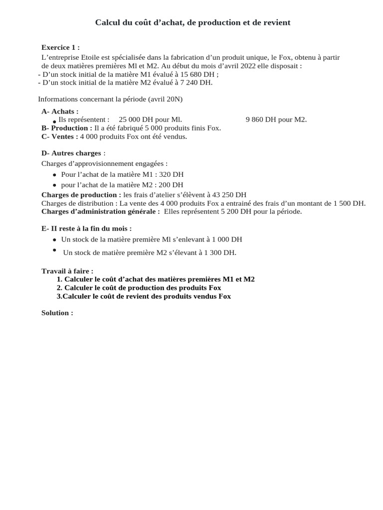TD 4 - Hiérarchie Des Couts (Ver Prof | PDF TD 4 - Hiérarchie Des Couts (Ver Prof | PDF