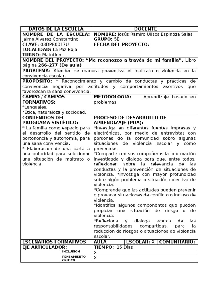 Proyecto 1 Convivencia 5B 2024 | PDF