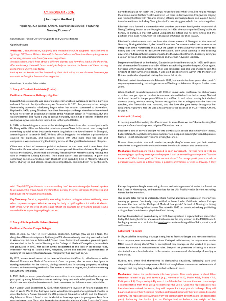 AY-program-S O N | PDF | Seventh Day Adventist Church | Religion ...