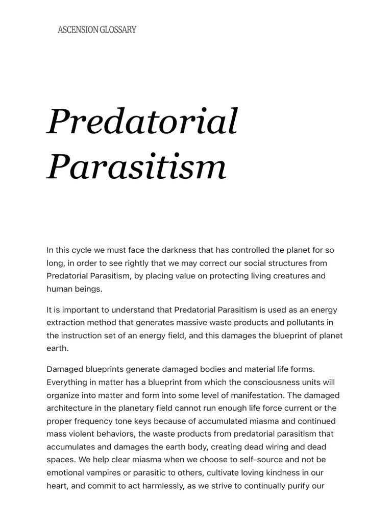 Predatorial Parasitism - Ascension Glossary | PDF