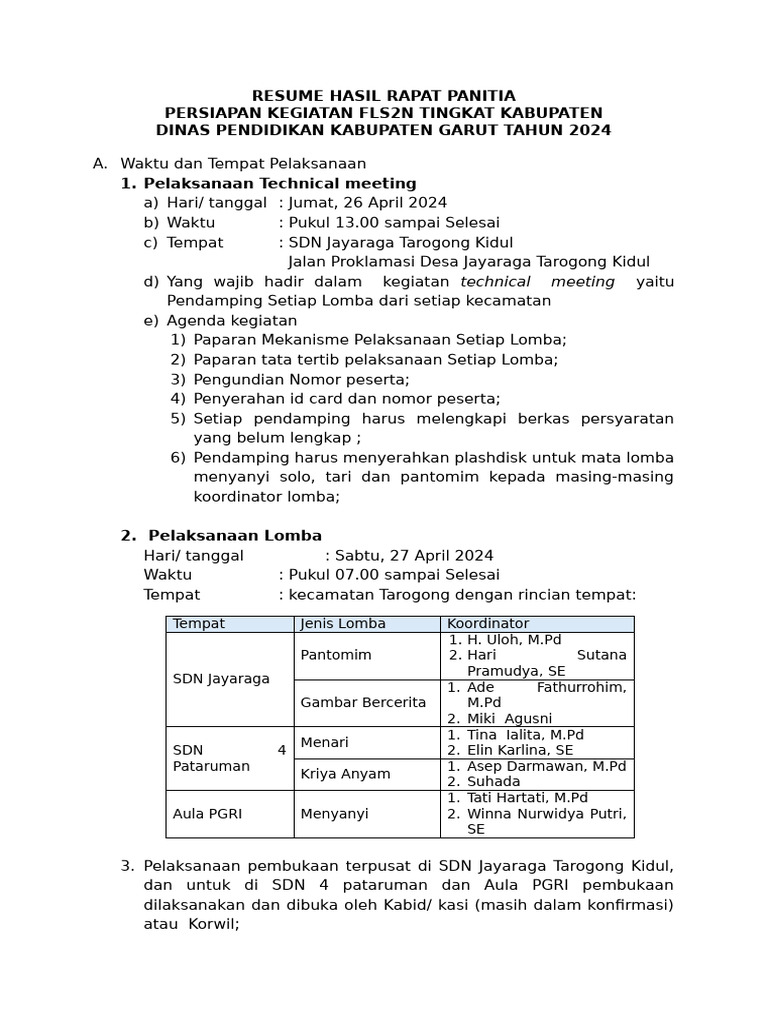 Resume Hasil Rapa Panitia FLS2N | PDF