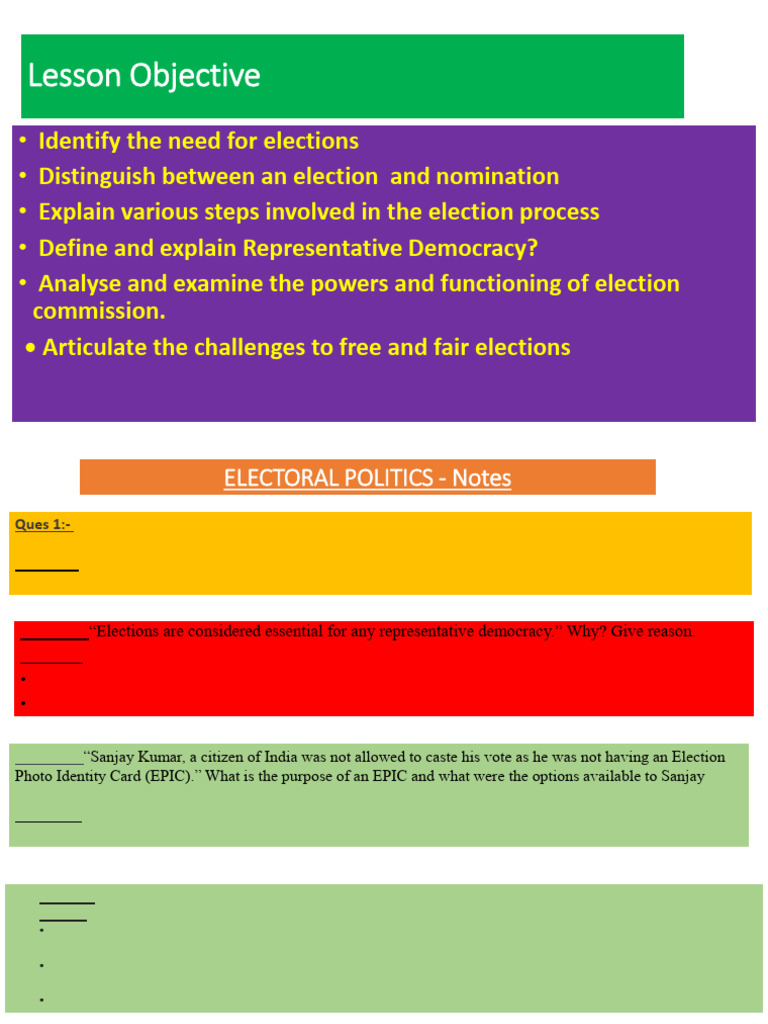 ELECTORAL POLITICS - LO Notes | PDF